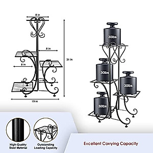 Plant Stand Indoor Outdoor Metal 4 Tier for Plants Multiple Tall Corner Tiered Planter Shelf Rack Iron Potted Flower Pot Holder Stands for Patio, Living Room, Black
