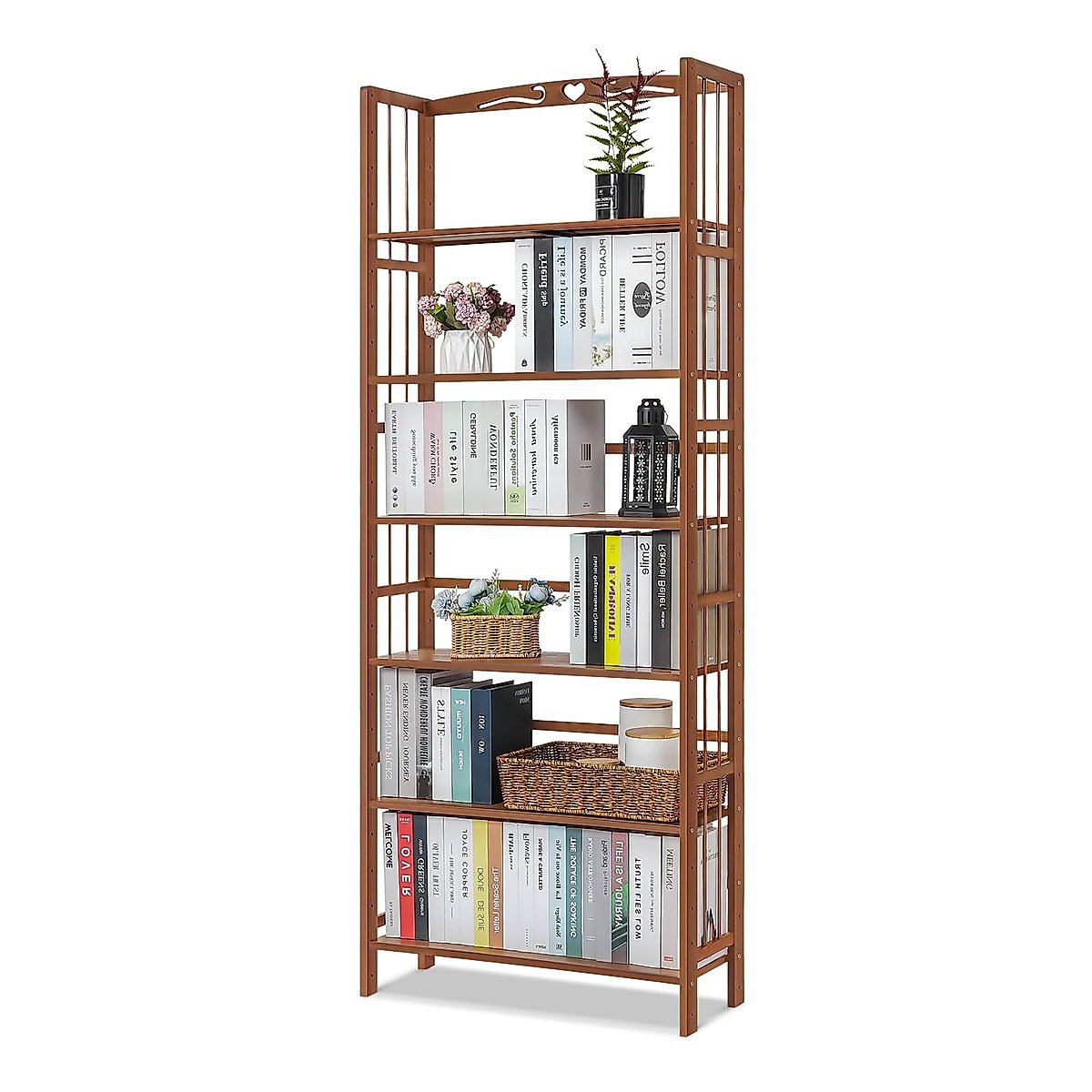 Magshion Tall Book Shelf 6-Tier Bamboo Open Bookshelf Adjustable Multifunctional Shelving Unit Freestanding Shelf, 27.2" Length Storage Rack Display Stand for Home and Office (Brown)