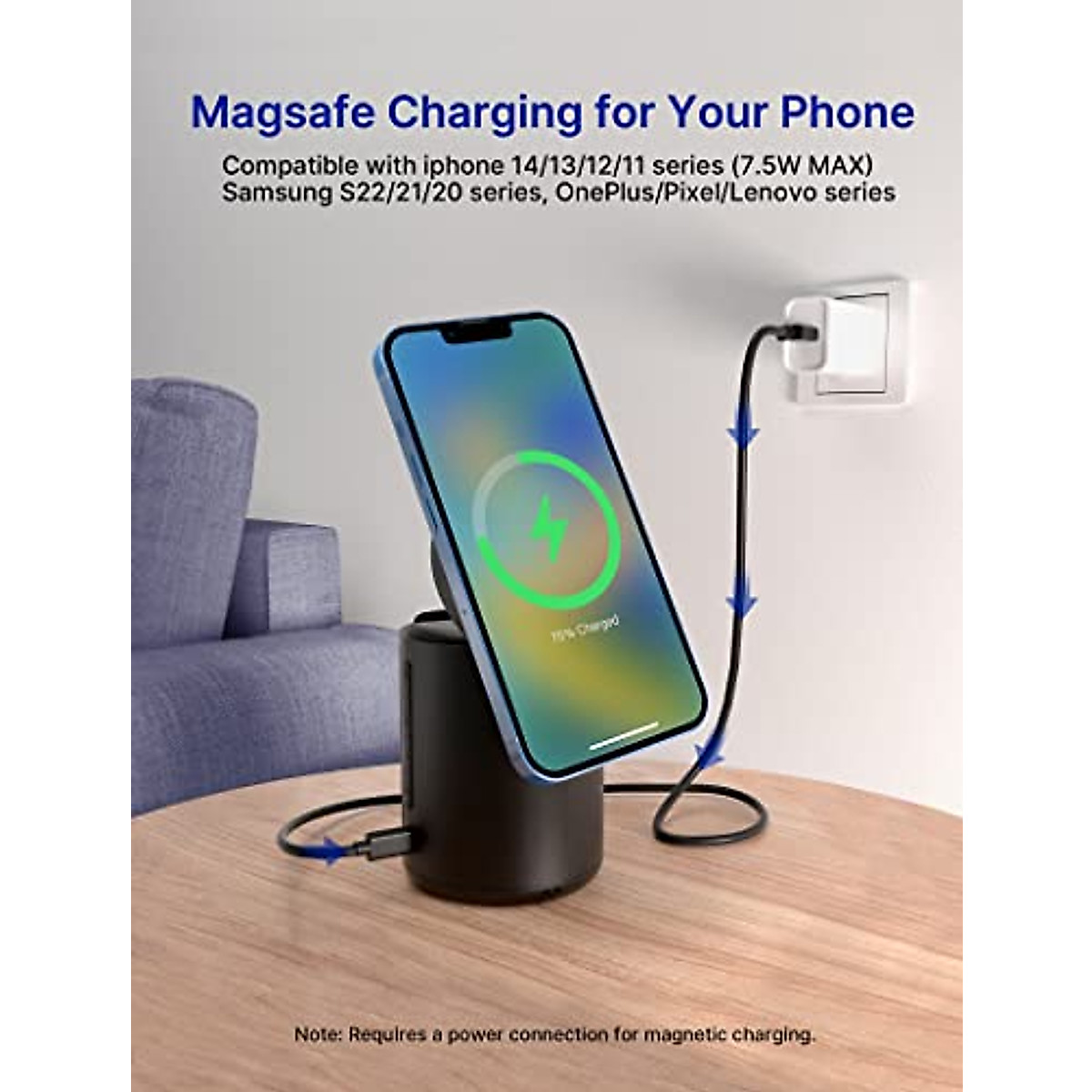 JSAUX Gifts for Men and Women, Bluetooth Wireless Speaker with Phone Stand and Wireless Charger, Compatible with iPhone MagSafe Charger, Speaker with HD Surround Sound, Birthday Gifts Cool Gadgets