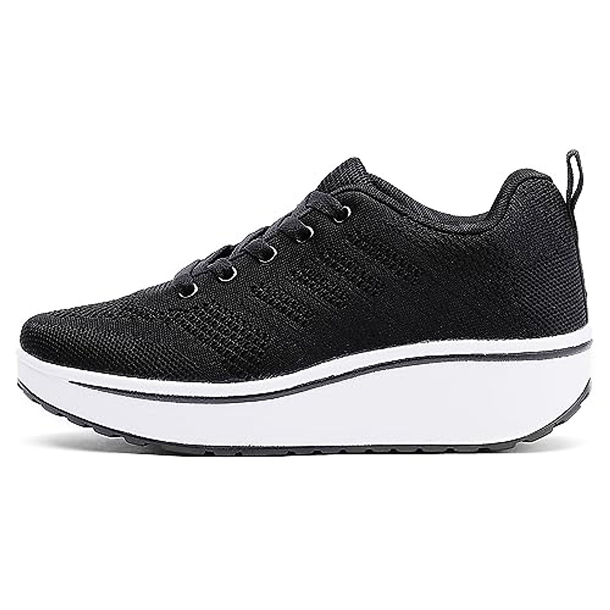 WUIWUIYU Womens Outdoor Casual Wedge Platform Mesh Lace-Up Sport Athletic Rocker Shoes Trainers Sneakers Black Size 5 M US
