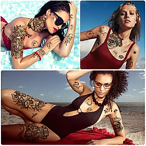 Yazhiji 49 sheets Large Flowers Butterfies Crown Waterproof Temporary Tattoos for Women and Girls,Fake Tattoos for Kids or Adults Body Make Up Tattoo