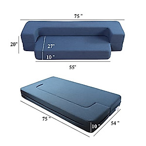 MAXDIVANI WOTU 10 Inch Folding Sofa Bed Couch Full Size Memory Foam Mattress Convertible Sofa Floor Couch Sleeper Sofa Foam L75*W54*H10, Dark Blue