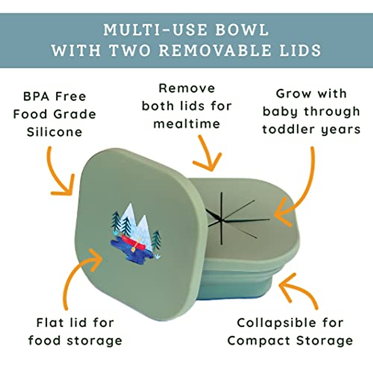 Austin Baby Co Silicone Collapsible Snack Bowl – Reusable Snack Container with Two Specialized Lids – BPA free, Dishwasher Safe and Leakproof for Toddlers & Babies