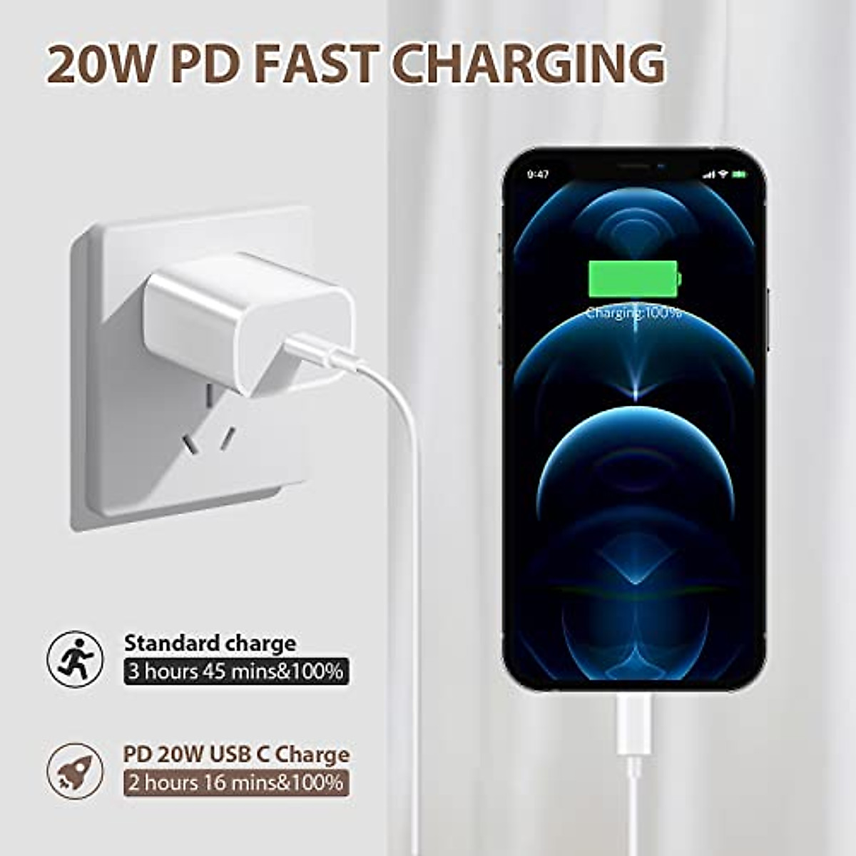 XNMOA 20W USB C PD Wall Charger, Type C Power Adapter with 3FT Charger Cord for iPhone 14 13 12 11 Pro Max, iPad Pro, Phone Charger Cable 3ft Quick Charge Data Sync Cord with Wall Plug with USB C