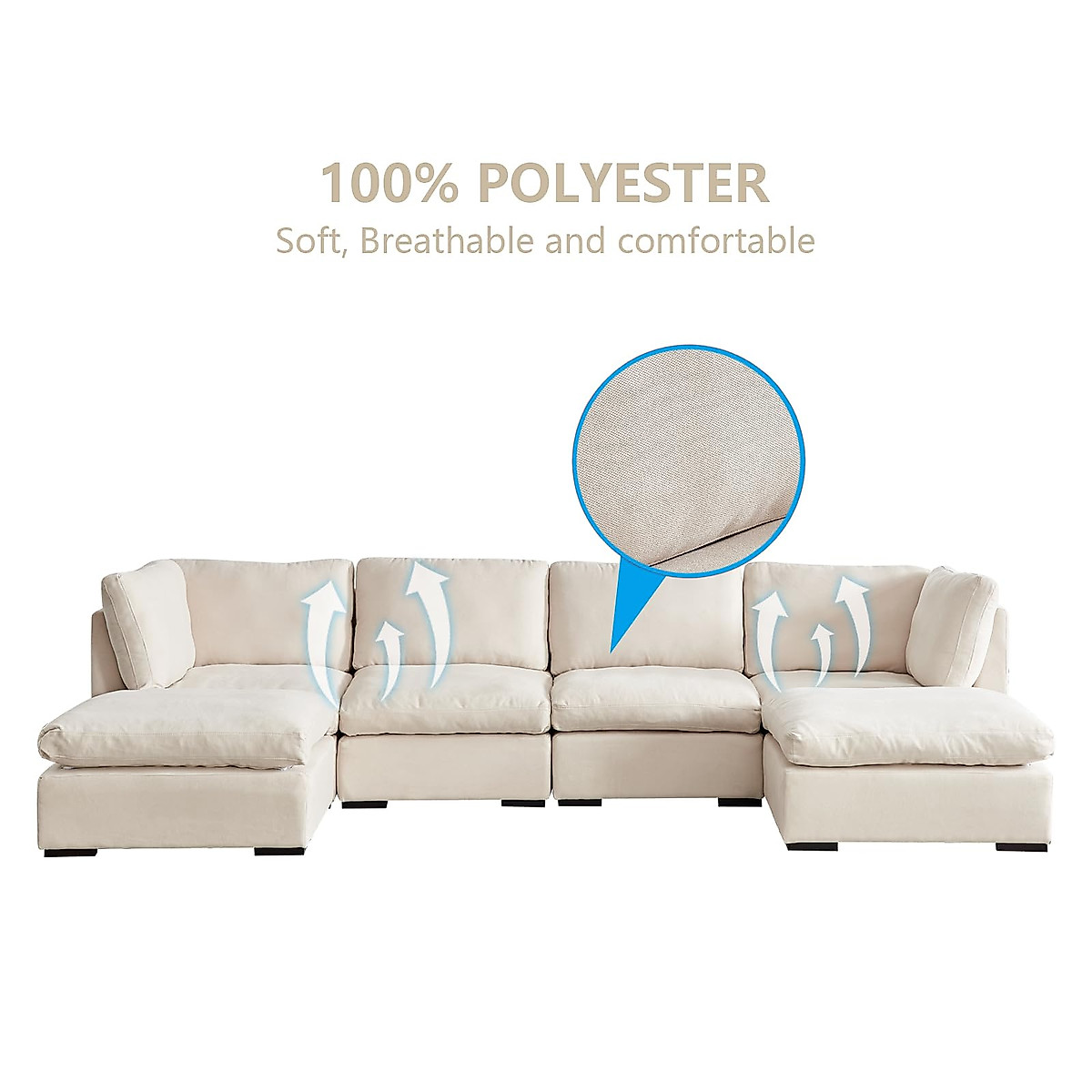 129" U-Shaped Modular Sectional Sofa W/Movable Ottomans, Modern TV Couch Comfortable Down Feather Fill L/U Free Combined Deep Seat Corner Sofa&Couch with Reversible Chaise for Living Room