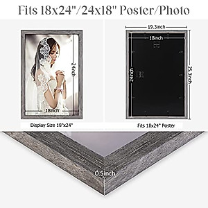 18 x 24 Frame Rustic Grey, 18 by 24inch Poster Frame Distressed Gray, Large Retro Natural 24x18 Gallery Family Concert Portrait Picture Photo Frame, Anniversary Wedding Thank you Christmas Gift