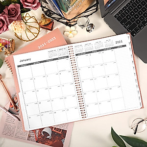 2024-2025 Monthly Planner - Monthly Planner 2024-2025, Jul. 2024 - Dec. 2025, 9" x 11", 18-Month Planner, Tabs & Pocket, Twin-Wire Binding - Rosy Pink
