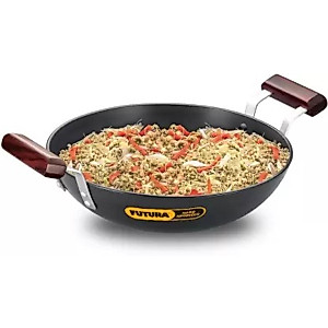 HAWKINS Futura Hard Anodised Deep-Fry Pan (Kadhai) With Stainless Steel Lid2.75 Litre Black