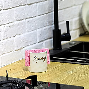 Sponge Holder for Kitchen Sink Ceramic Sponge Holder Kitchen Ceramic Farmhouse Kitchen Counter Sink Organizer Accessories with 3 Pieces Pink Sponge