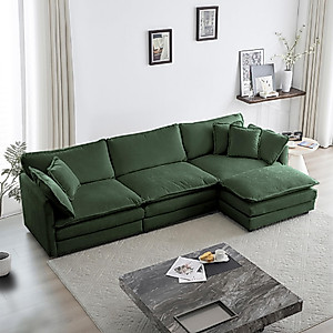 Tmsan 111.42" Modular Sectional Sofa, Green Convertible Modern L Shaped Sofa Chenille Cloud Couches Set with Ottoman for Living Room Bedroom Apartment Office, 3 Seater