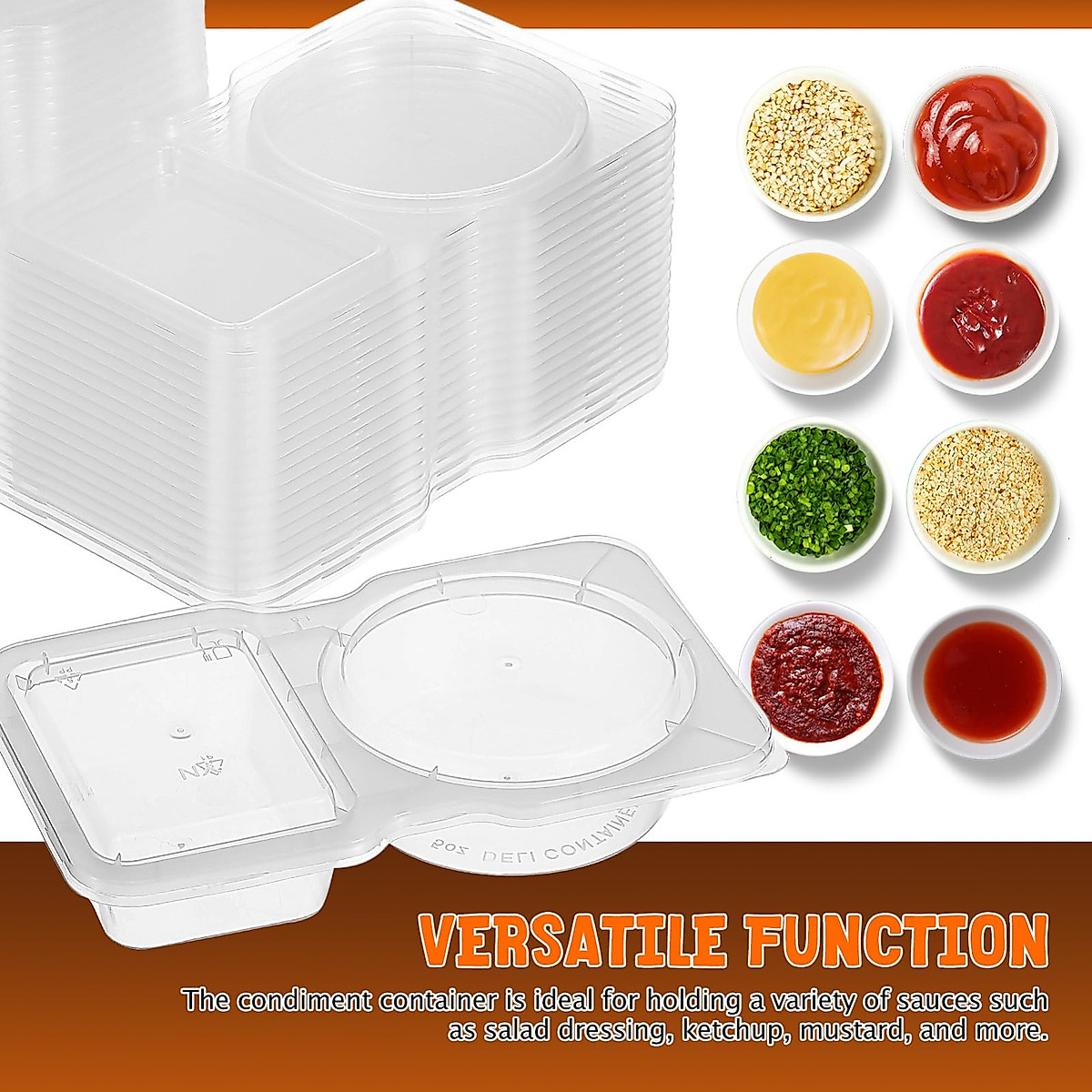 Gatuida Double Compartment Condiment Containers with Lids: 20PCS Disposable 2 Compartment Condiment Containers Seasoning Cup for Sauce Salad Travel Sampling