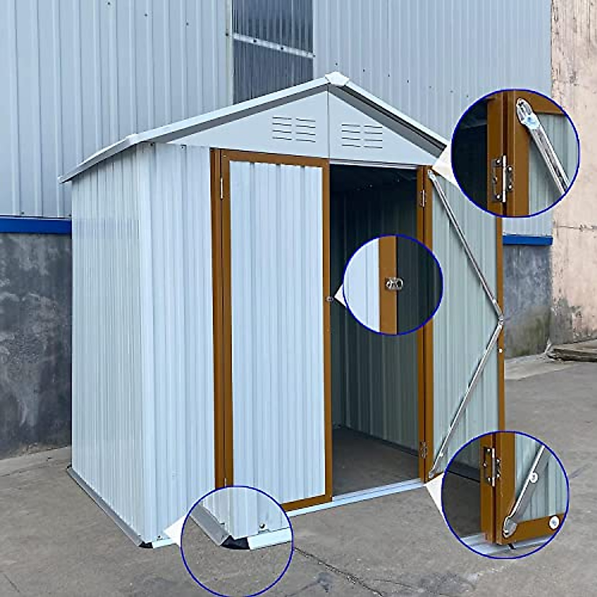 EMKK 4FTx6FT Storage Sheds Outdoor, Utility Steel Tool Sheds for Garden Backyard Lawn, Large Patio House Building with Lockable Door