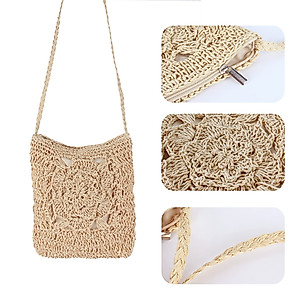 Meyaus Women Small Straw Woven Cross-body Shoulder Bag Bohemian Beach Handbag Purse