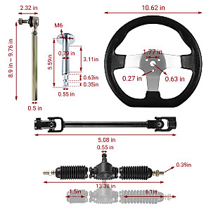 270mm Front Steering Wheel Tie Rod Gear Rack Pinion Shaft Kit Fit for ATV Go Kart Quad Trike