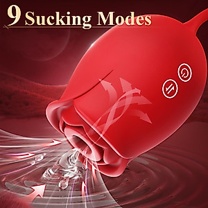 Sex Toys Dildo Rose Vibrator - Upgraded Rose Sex Toy for Women with 9 Sucking & 9 Thrusting Vibrating Dildos G Spot Vibrators for Clit Nipple, Women Adult Sex Toys Games for Couples Sex Machine