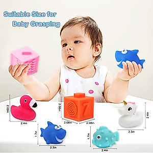 KIDPAPA Baby Blocks,16 PCS Baby Soft Building Blocks, Stacking Blocks with Shark Animals and Number, Educational Montessori Toys for Babies 6 to 12 Months and Up