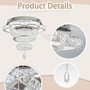 ykolupty W24 Crystal Chandeliers,Round Chandelier for Living Room Modern Ceiling Light Fixture Lamp for Foyer Bedrooms Dining Room Hallway LED Dimmable 2700K-6000K