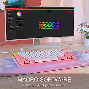 BOYI 61 Mini Keyboard,Boyi 60% Szie RGB Mechanical Keyboard PBT Keycap Cherry MX Switch Gaming Keyboard (Cherry MX Silent Red,Pink Color)