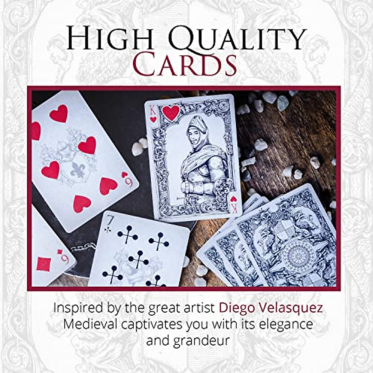Medieval Playing Cards - Professional Poker Cards in Period-Authentic Middle Ages Designs - Black Edition - Great for Magic, Cardistry, Gameplay - Deck of Cards for Kids & Adults Free Card Game E-book