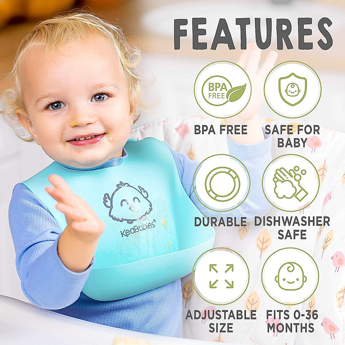 Silicone Baby Food Freezer Tray with Clip-on Lid and Baby Silicone Bibs Bundle - Breast Milk Trays for Freezer (Alpine Green) - Waterproof, Easy Wipe Silicone Bib for Babies, Toddlers (Cloud Nine)