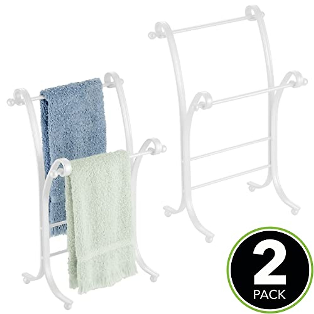 mDesign Steel Countertop Hand Towel Holder - 2-Tier Freestanding Small Towel Stand for Bathroom Counter, Vanity - Washcloth, Tea Towel, Hand Towel Holder Stand - Hyde Collection - 2 Pack, Matte White