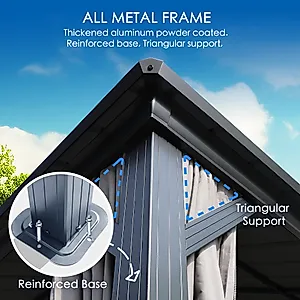 Kozyard Caesar 10'x12' Hardtop Gazebo - Permanent Metal Pavilion with Netting and Shaded Curtains for Patio, Backyard, and Deck - Galvanized Steel Outdoor Aluminum Canopy, Double Roof Gazebo (Grey)