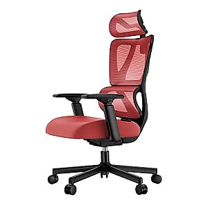 ProtoArc Ergonomic Office Chair with 30% Thicker Saddle Shaped Spring Cushion, Adaptive Lumbar Support, Big and Tall Mesh Chair with Headrest for Home Office, Desk Chair with Wheels EC100 (Red)