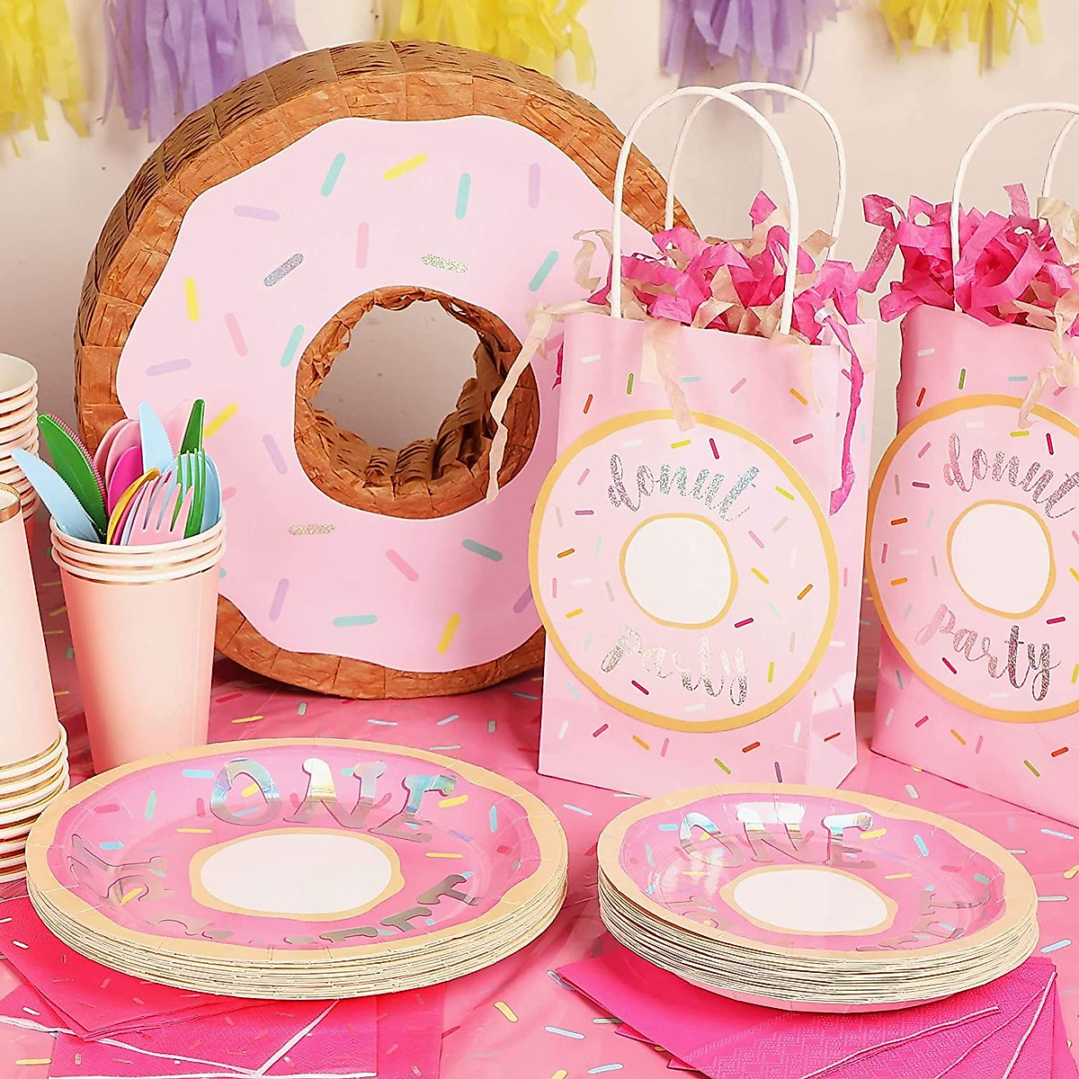 BLUE PANDA Donut Birthday Party Favor Bags (5.25 x 9 x 3.15 Inches, 24 Pack)