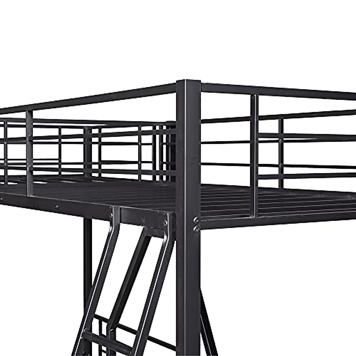VOGU Metal Triple Bunk Beds, Twin Over Full Bunk Bed Attached Twin Loft Bed with Desk, L-Shape Triple Beds Frame with Ladders and Guardrails, Safe Design for Kids Teens Adults, Black-3