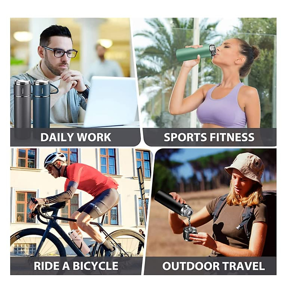 Stainless Steel Thermo + 3 cup, 500ml/16.9oz (Black, Grey and Blue Set)