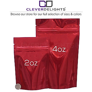 CleverDelights Glossy Red Stand Up Pouches - 100 Pack - 4" x 6" x 2" (2oz) - Resealable Pouch Bag