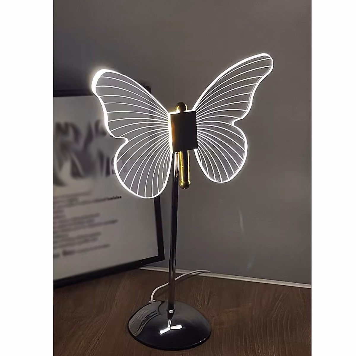GRFIT Bedside Night Stand Lamp Butterfly Crystal Table Lamp Decorative Night Lamp USB Plug-in Dimmable Bedroom Bedside Desktop Arrangement Acrylic Desk Lamp (Color : B)