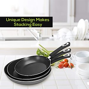 Utopia Kitchen 1 Quart & 2 Quart Nonstick Saucepans with Glass Lids & along with 8” 9” & 11” Nonstick Frying Pan - Induction Bottom - Multipurpose Use for Home Kitchen or Restaurant - Grey-Black