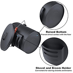 Ash Bucket with Lid and Shovel Hand Broom, 5.15 Gallon Large Galvanized Iron Metal Fireplace Tools Ash Pail for Fire Places Fire Pits Wood Burning Stoves Hearth Accessories Indoor Outdoor, Black
