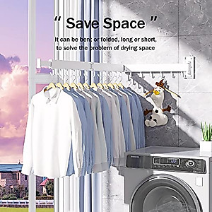 BOQORAD Wall Mounted Clothes Hanger Rack, Clothes Drying Rack,Laundry Drying Rack,Collapsible Clothes Rack Wall Mount, Retractable Drying Rack Clothing,Space-Saver,Clothes Dryer Rack,White Color