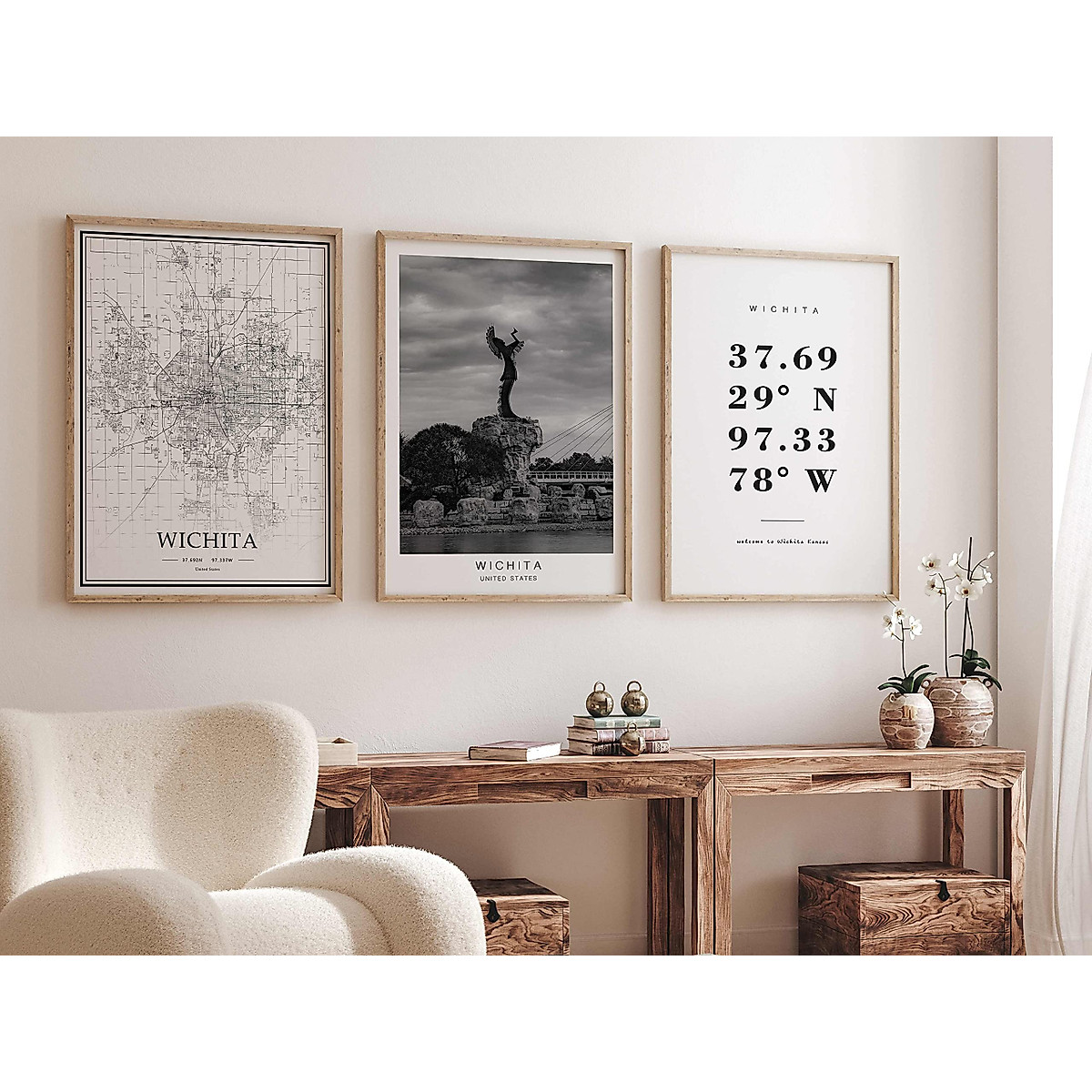 Dear Mapper Wichita United States View Abstract Road Modern Map Art Minimalist Painting Black and White Canvas Line Art Print Poster Art Line Paintings Home Decor (Set of 3 Unframed) (16x24inch)