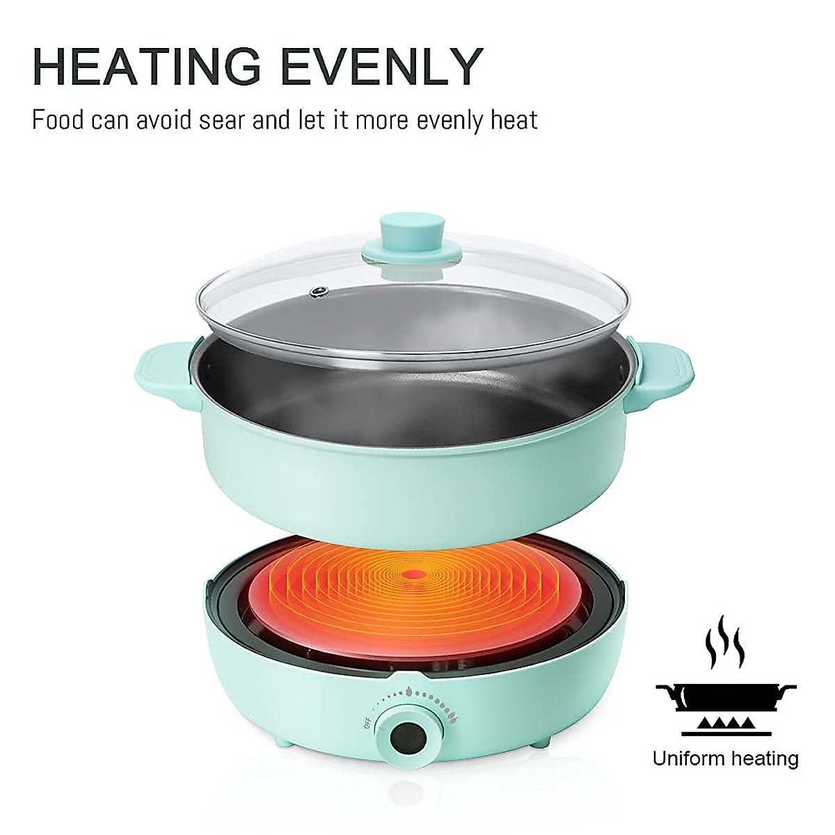 Hot Pot Electric with Burner, 5.3QT Hot Pot Electric Shabu Shabu Pot, Split Multi Non-Stick Electric Skillet, Portable Kitchen Burner Stove with Shabu Hot Pot for Home Cooking, Family Party