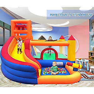 HuaKastro Inflatable Bounce House Water Slide with Blower, 5 in 1 Backyard Water Park W/Climbing Wall, Splash Pool, Jumping Castle, Water Slide, Cannon, Bucket Dump for Indoor Outdoor Parties