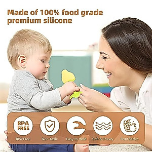 Fu Store Baby Teething Toys (7 Pack) for Newborn BPA Free Infant Toddler Silicone Fruit Giraffe Teethers Finger Toothbrush Strawberry Orange Peach Pear Soothe Babies Gums Set with Storage Case