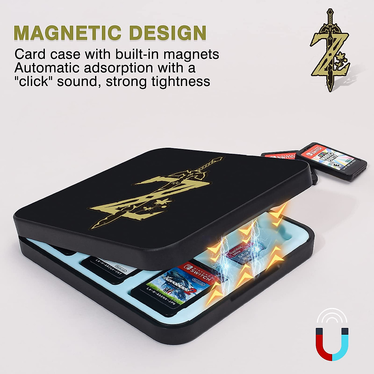 DLseego Zelda Sword Game Case for Switch Lite/Switch/Switch OLED, 12 Slots Game Cards Holder and 12 Micro SD Card Slots, Cartoon Portable Game Card Storage Cartridge Box -- Black