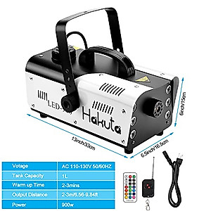 HAKUTA Fog Machine, 900W Automatic Spray Smoke Machine with 6 LED Lights and 7 Color Variation, 2000CFM Output with Wireless Remote Control for Wedding, Halloween, Parties and DJ Performance
