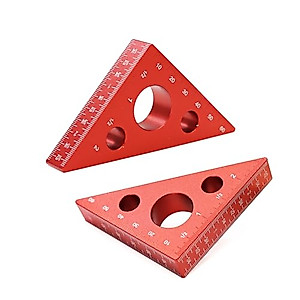 WEITARI Aluminum Alloy Triangle Ruler, 45 Degree Angle, DIY Woodworking Height Measuring Gauge, 65mm (Red)