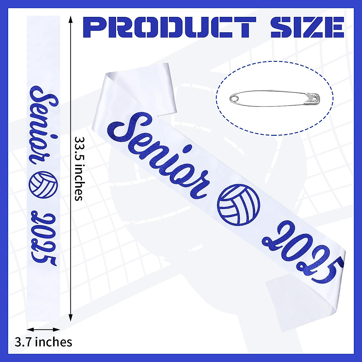 Vinsatin White Senior Sash 2025 Satin Sashes Senior Graduation for Graduated Cheerleader Celebration(6 Set,Volleyball)