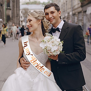 In My Bride Era Sash with Rose Gold Foil, White Bride to Be Bachelorette Sash for Hen Party Bridal Shower Engagement Wedding Party Decorations Supplies Accessories Favors Gift (White+Rose Gold)