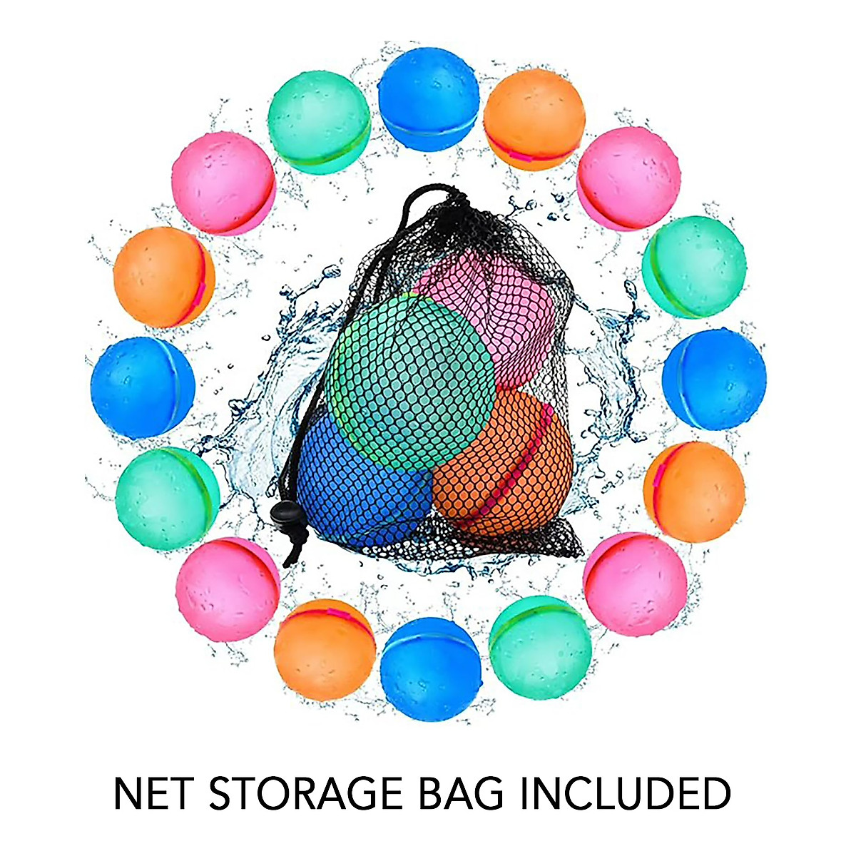 Water Balloon Balls, 20 pcs Reusable, No Latex, Splash Bomb with Net Mesh Bag, Magnetic Sealing Water Ball Bomb for Kids Adults Outdoor Activities Water Games Toy Summer Fun Party Supplies 20 pcs