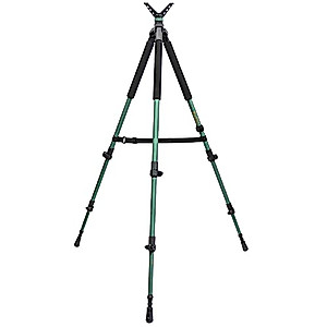 HUNTPAL Aluminum Hunting Shooting Stick Rifle Tripod Gun Rest with Removable 360° Horizontal Rotation 90° Swing Leg, Adjustable Telescope Monopod Bipod with V Yoke Head & Interchangeable Spike Feet