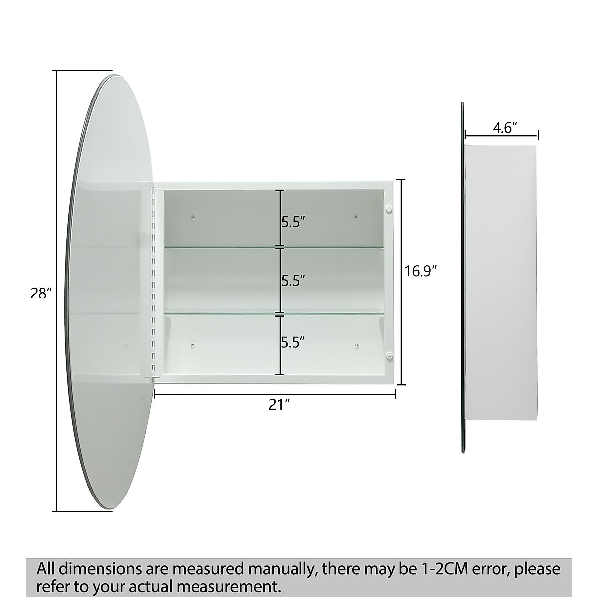 HESONTH Medicine Cabinet Round 28 Inch x 28 Inch Bathroom Cabinet Mirror, Circular Storage Cabinet Round Frameless Mirror Cabinet with Surface Mounted
