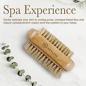 Nevlers Natural Boar Bristle Body Brush Set with Detachable Cellulite Massage Brush and Long Wooden Handle for Dry Brushing Perfect Kit to Exfoliate and Get Rid of Cellulite