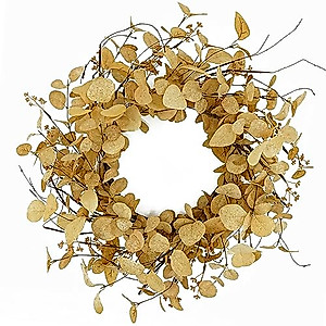 20 inch Artificial Fall Eucalyptus Wreath for Front Door with Beige Eucalyptus Leaves,Dry Vine Branches,Seed Branches for Front Door Indoor Outdoor Farmhouse Home Wall Window Festival Decor