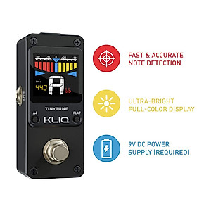 KLIQ TinyTune Tuner Pedal for Guitar and Bass and KLIQ Forte Wall-mount Instrument Hanger (Black) Bundle